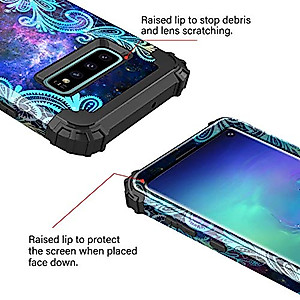 Casetego Compatible with Galaxy S10 Case,Floral Three Layer Heavy Duty Hybrid Sturdy Shockproof Full Body Protective Cover Case for Samsung Galaxy S10,Mandala
