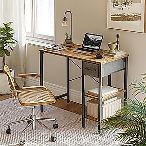 CubiCubi Computer Desk, 35 Inch Small Home Office Desk with Drawer Storage Shelves for Small Space, Writing Study Desk, Rustic Brown