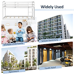 Giantex Twin Low Bunk Bed, Solid Wood Twin Over Twin Bunk Bed Frame with Full Guardrails & Integrated Ladder, Floor Twin Bunk Beds for Kids Boys and Girls, No Box Spring Needed, White