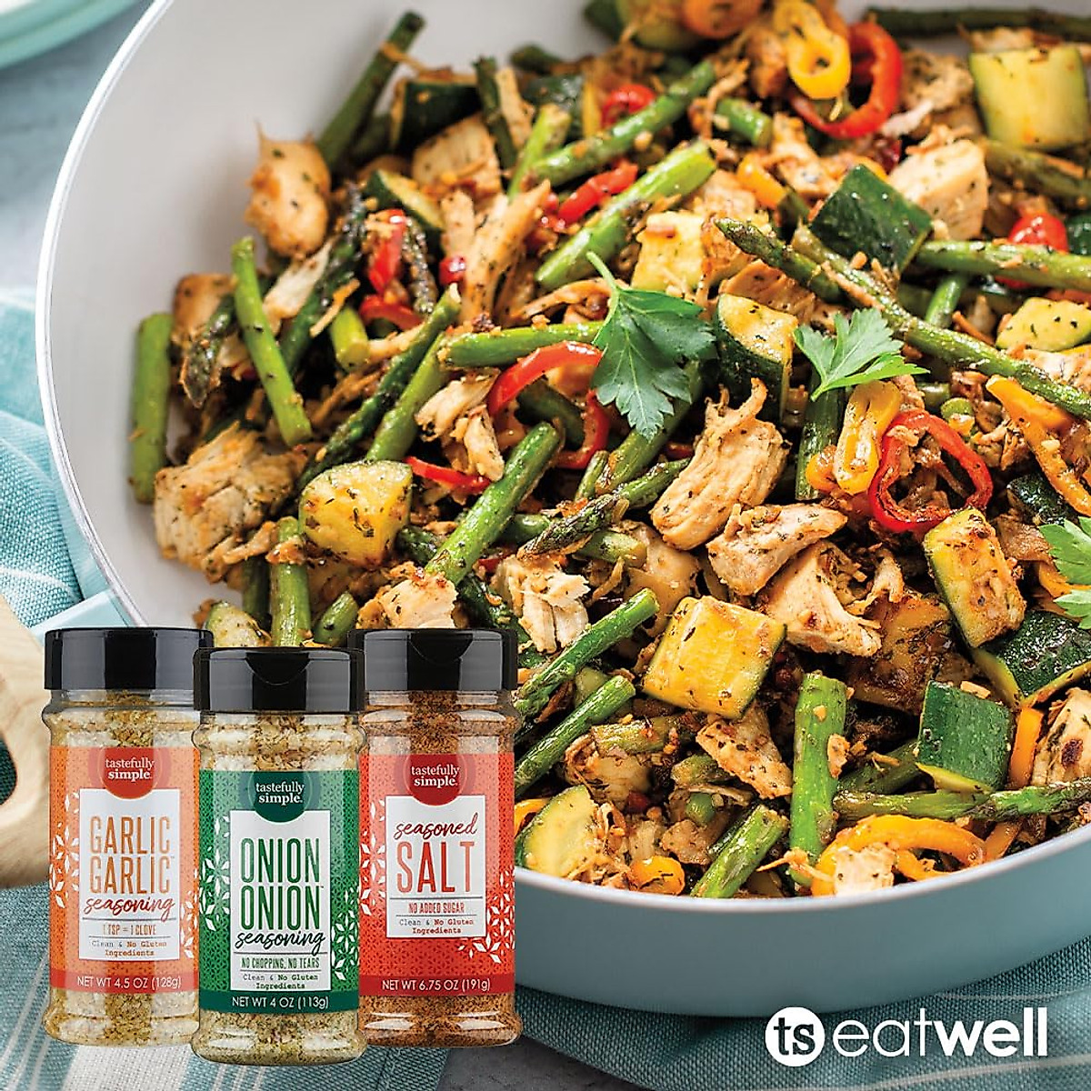 Tastefully Simple The Essential 3, Onion Onion Seasoning, Garlic Garlic Seasoning and Seasoned Salt, 4.5 Ounce (Combo Pack of 3)