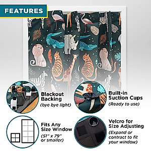 Rio Salto Portable Blackout Curtains with Suction Cups Removable Travel Baby Nursery Temporary Blind Windows Curtain Shades Car Darkening Cover Safari Animals Lion Zebra Jungle Zoo Girl Boy