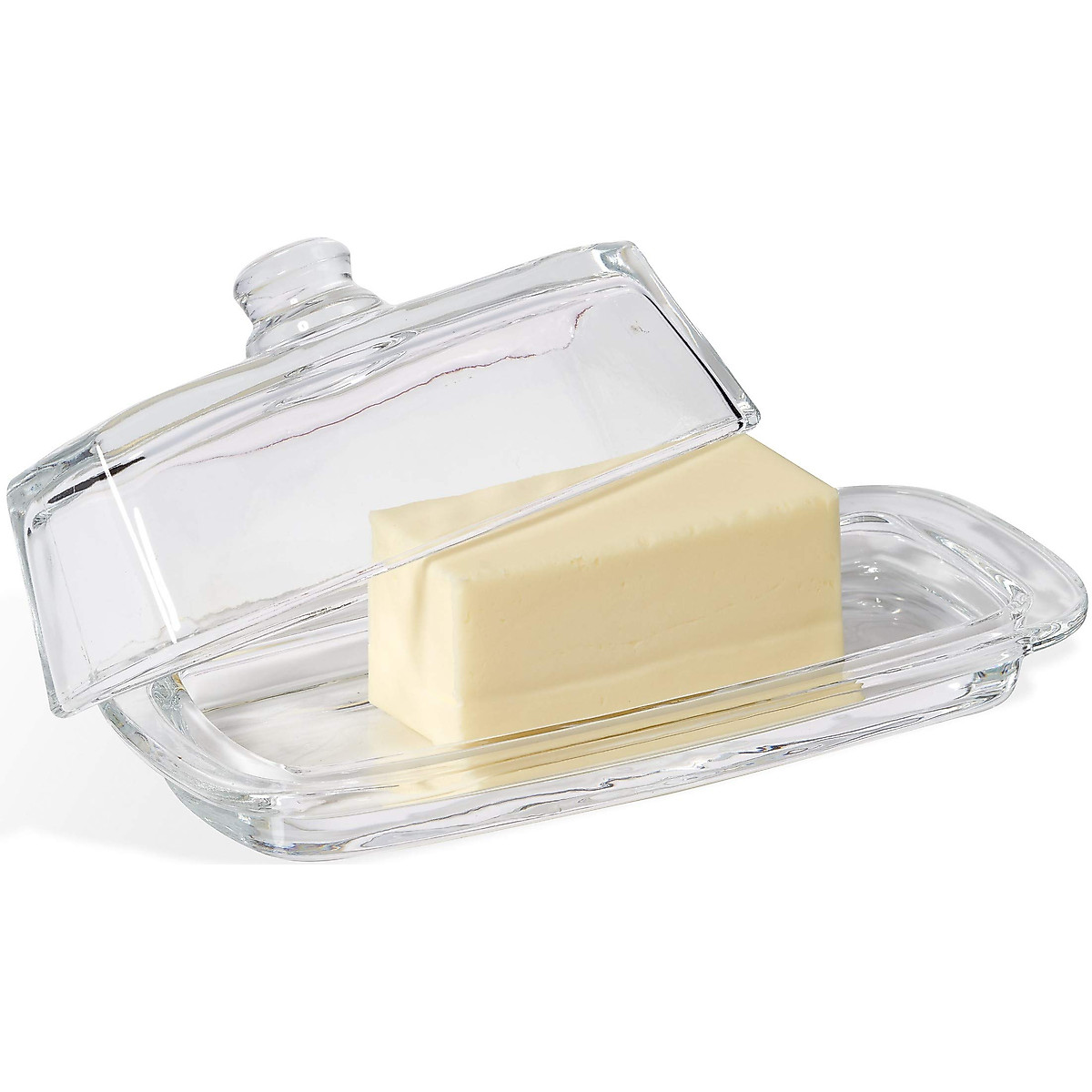 Bezrat Lead-Free Crystal Covered Modern French Butter Dish with Handle and Lid