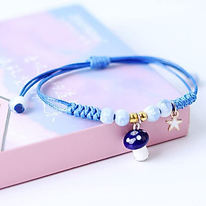 Pingyongchang 6Pcs Cute Funny Mushroom Bracelets Colorful Beaded Luck String Rope Chain Braided Bracelet Friendship Jewelry for Women