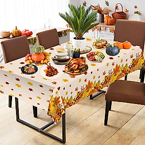 2 Pcs Thanksgiving Tablecloth Plastic - Disposable Fall Table Cloths, Autumn Rectangle Pumpkin Maple Leaf Table Cover for Happy Thanksgiving Day Table Decorations Party Supplies Favors, 54x108 Inch