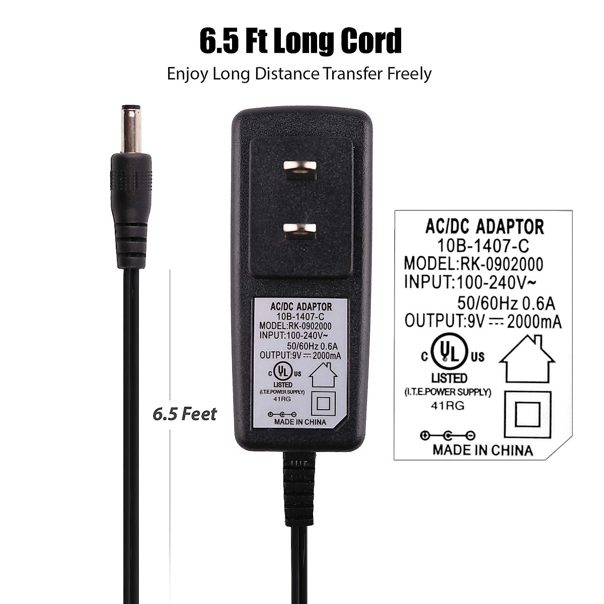 LotFancy Power Adapter for Brother Label Maker P-Touch PTD210 PTD200, 9V 2A AC DC Adapter, Power Supply Replacement for Brother AD-24 AD-24ES AD-20 AD-30 AD-60, 6.5 Feet Cable, UL Listed