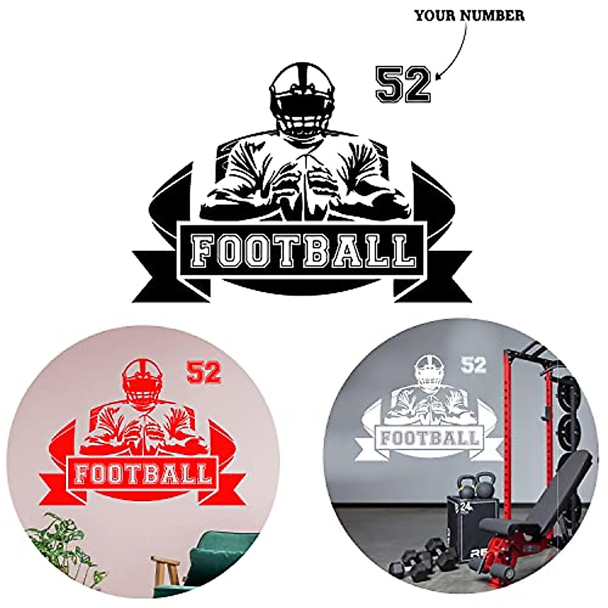 Football Personalized Custom Number Football Player Wall Vinyl Decal Sticker - Graphic Play Decor Kids Bedroom Team Touchdown - Sport B - / Man-Caves, Playroom kids bedroom (Designs Fooball 7)