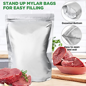 Food Container Storage Mylar Bags, 100 Pcs with Oxygen Absorbers and Labels, Resealable Ziplock Bags for Heat Sealable, 3 Sizes (Gallon, Quart, Small), Thick 8.6 Mil