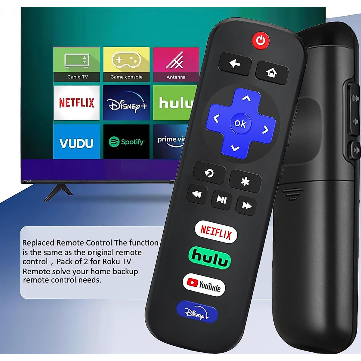 (Pack of 2) Universal Remote Replaced Control Only for Roku TV, MOBKAJUI Remote Compatible for TCL/Hisense/Onn/Sharp/Element/Westinghouse Roku Series TVs, (Not for Roku Stick and Box)