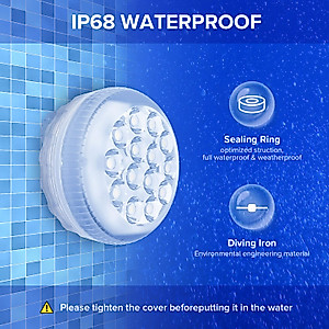 SANSI RGB Pool Lights with 16 Colors RF Remote, IP68 Waterproof Underwater Pond Lights with Magnet and Suction Cups, Tub Lights for Fish Tank Courtyard Inground Aboveground Pool Holiday Party, 2-Pack