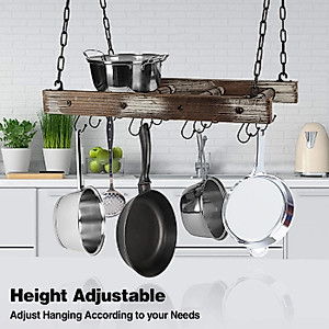 J JACKCUBE DESIGN Hanging Pot Rack Pan Ceiling Wall Mounted Hanger Multi- Purpose Rustic Wood and Metal Cookware Kitchen Storage Organizer With Utility 16 Hooks - MK603B
