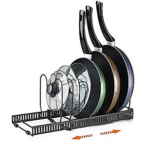 YUOP Expandable Pots and Pans Organizer,Pot Lid Organizer Rack for Cabinet with 10 Dividers Pot Holder Rack for Kitchen Bakeware Cookware