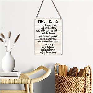 Farmhouse Porch Rules Wooden Sign Wall Decor Rustic Porch Quote Wood Plaque Hanging Sign Decoration for Home Door 8"x10"