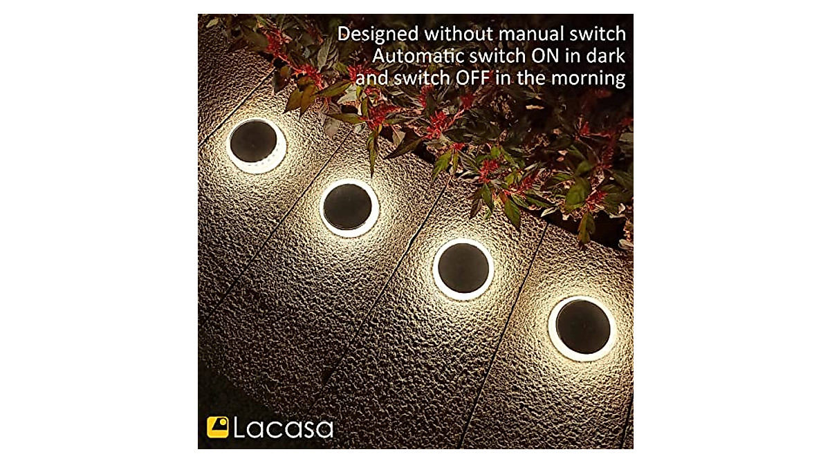 Lacasa Solar Deck Lights, 4 Pack 30LM Outdoor Solar Powered Step Lights ...