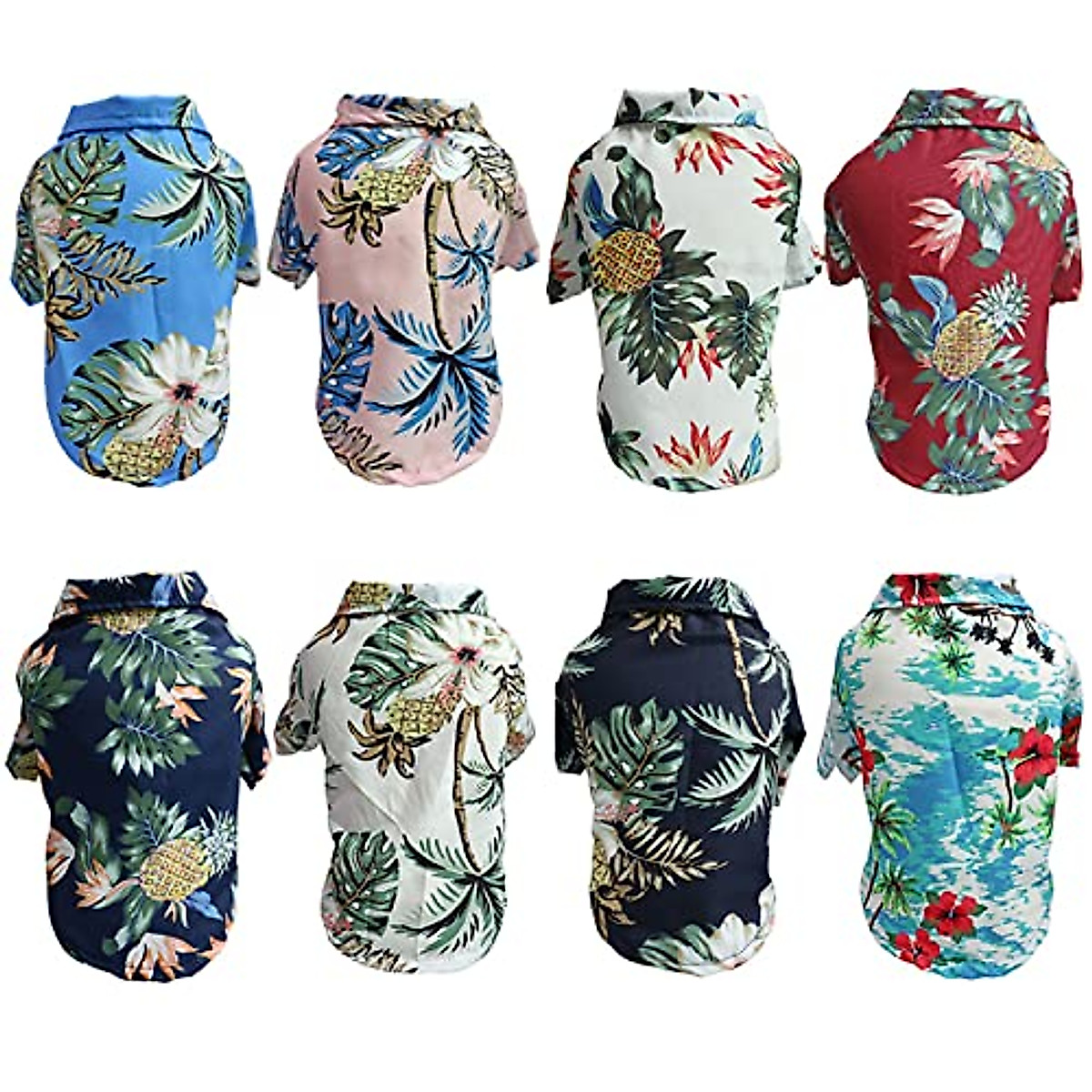 8 Pieces Hawaii Style Floral Dog Shirt Pet Summer T-Shirts Sweat Hawaiian Printed Pet Clothes,Breathable Cool Clothes Beach Seaside Puppy Shirt for Small Dogs (Large)
