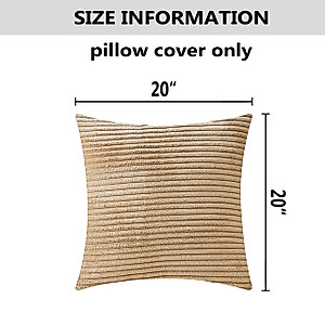 Home Brilliant Supersoft Decorative Pillow Covers Set of 2 Striped Velvet Corduroy Cushion Cover for Chair Couch Sofa, 50x50 cm, 20 x 20 Inch, Taupe