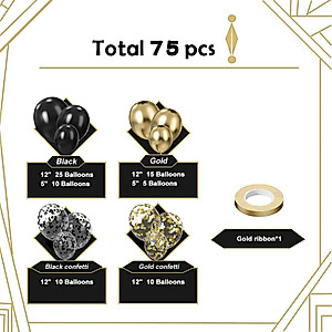 Black and Gold Balloons 75PCS Black Gold Balloons Party Decorations 12in and 5in Black Gold Latex Party Balloons for Birthday New Years, Wedding, Graduation Decorations