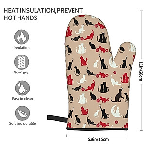 Cat Oven Mitts Set of 2 Birthday Gifts for Cat Lovers Waterproof and Non-Slip Shape Printed Kitchen Women Men Cooking Barbecue Microwave (Oven Mitts Cat, Khaki Mittens)