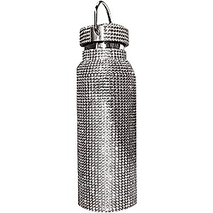 TRERS Diamond Water Bottle, Stainless Steel Insulated Water Bottle 121725oz, Glitter Water Bottles for Women Refillable Water Bottles for Women (Silver, 350ml12oz)