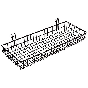 Kaforise Hanging Basket for Wire Wall Grid Panel, Multi-Function Wall Storage and Display Basket, Large Size, Black Painted