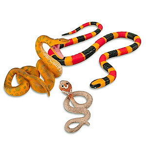 Toymany 8PCS Snake Figures Safari Animal Figurines, Realistic Jungle Animals Toy Set Halloween Fake Snake with Cobra Python Figure, Prank Props Scary Snake Christmas Birthday Tricky Toy Party Favor