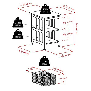 Winsome Morris 25.04" x 20.08" x 16.54" Wood Side Table With 2 Foldable Baskets, Espresso