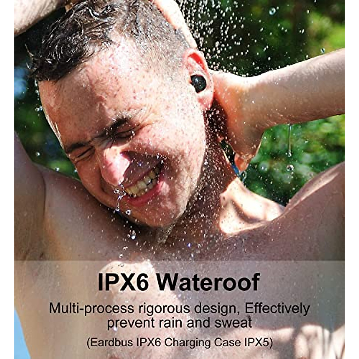 Solar Powered Wireless Earbuds, Bluetooth Headphones with Charging Box and Solar Panels, Built-in Microphone Earphones Sport Waterproof Touch Control in Ear for iPhone, iPad, Android (Black)