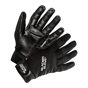 Glacier Glove Unisex Guide Water-Resistant Lightweight Breathable Flexible Adjustable Durable Genuine Leather Palm Hunting Shooting Fishing Safety Glove, Black, Large