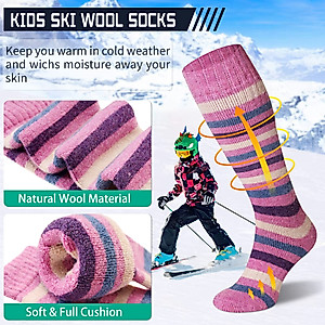 DoSmart Kids Merino Wool Snow Socks,Boys Girls Toddlers Winter Warm Thermal Skiing Snowboarding Skating (2 Pair C,4-7 Years)
