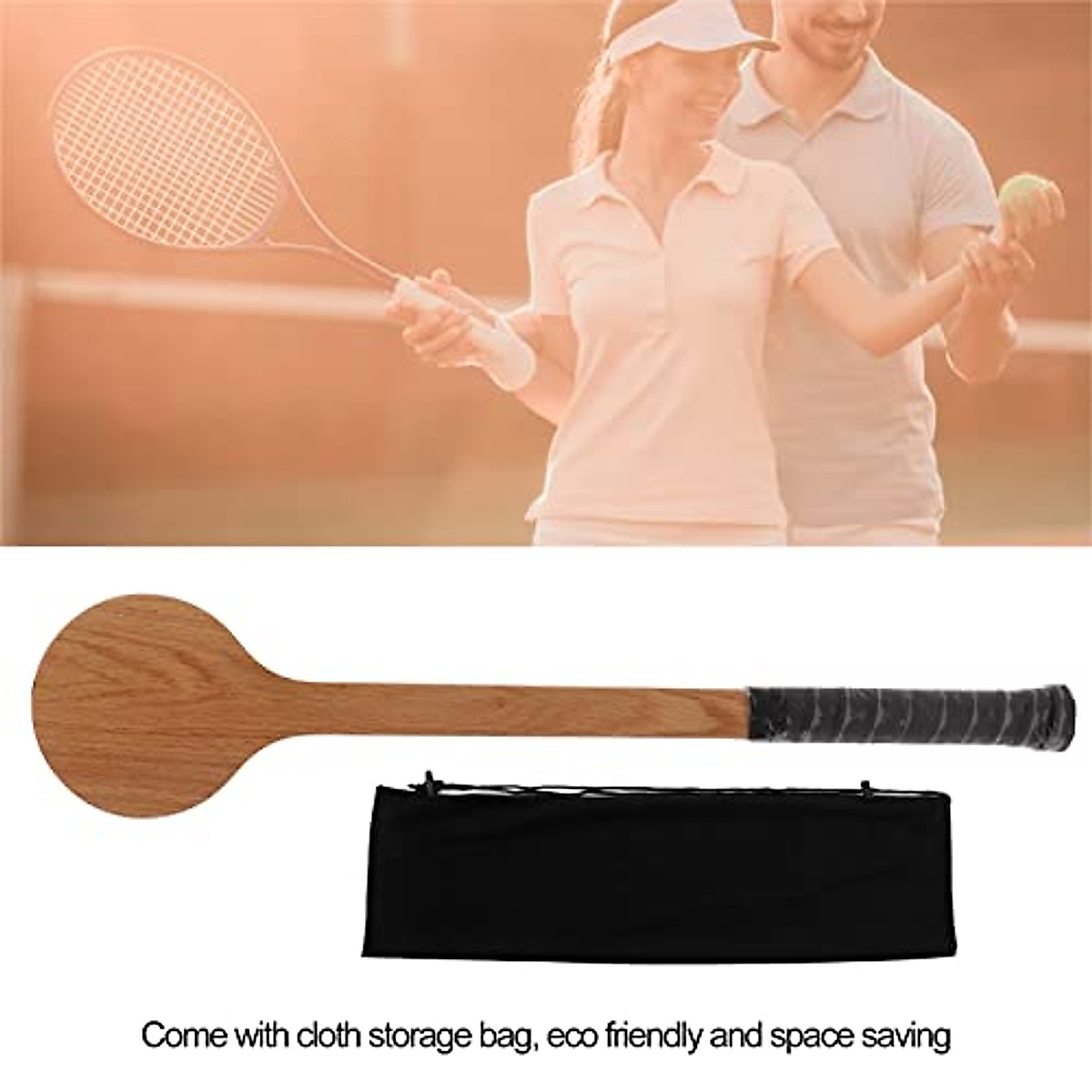 Wooden Tennis Spoon Sticking Practice Tennis Racket Accurately Tennis Pointer Improve Sweet Spot Trainer with Storage Bag for Sports Swing Practice Training Aid(60cm)