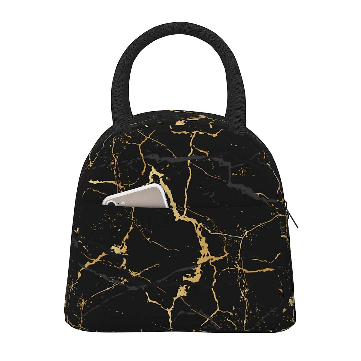 Fiokroo Lunch Bag Insulated Black Marble Texture Lunch Box Marbling Reusable Lunch Tote Bag For School Work College Outdoor Travel Picnic, 10l