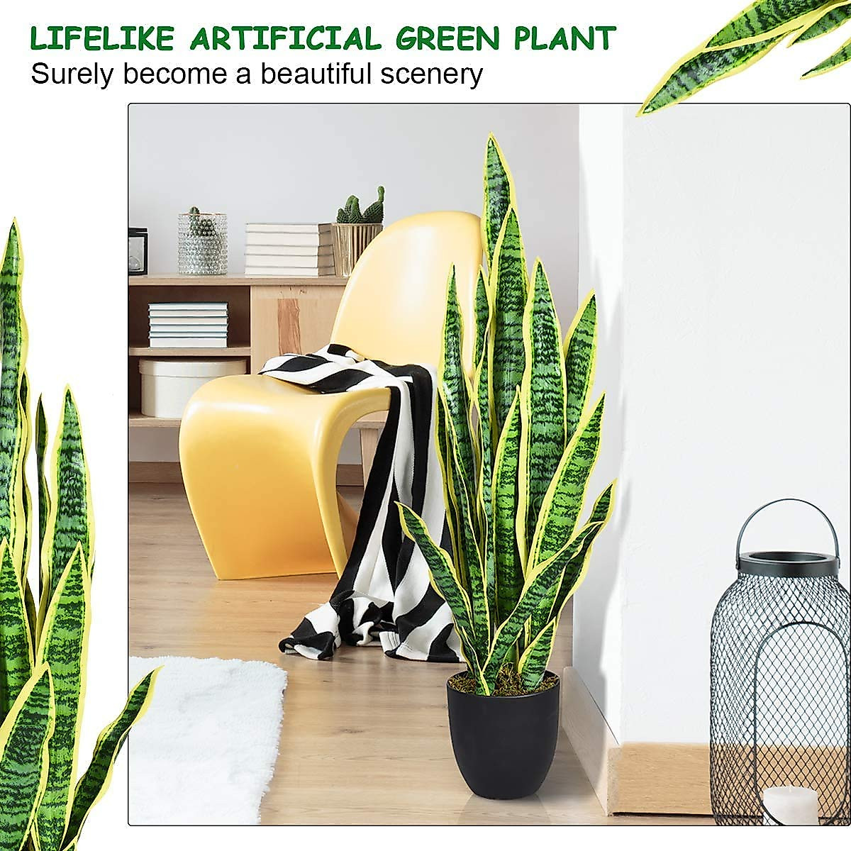 LUARANE 36" Artificial Snake Plant, Lifelike Plastic Fake Sansevieria w/Stable Cement Bottom, 20pcs Realistic Leaves, Vivid Decorative Potted Plant for Home Office Store Garden