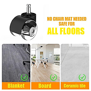 Office Chair Casters Wheels(Set of 5) - 2 inch Heavy Duty Mute Desk Chair Wheels Replacement 2200Lbs- Office Chair Wheels for Hardwood Floors- Universal Fit Wheels for Office Chair