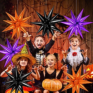 Purple and Black Orange Star Balloons, 72PCS Large 26 Inch Halloween Balloons, Metallic Starburst Cone Mylar Balloons, Spike Balloons Firework Balloons for Halloween Xmas Birthday Photo Props