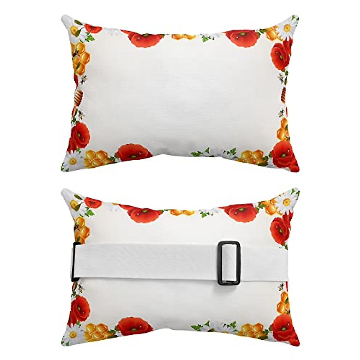 Recliner Head Pillow Ledge Loungers Chair Pillows with Insert Farm Bees Honeycomb Flowers Border Lumbar Pillow with Adjustable Strap Outside Patio Decorative Garden Cushion for Bench Couch, 2 PCS