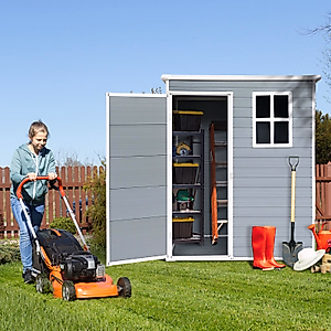 SumKea 5x3 FT Resin Storage Shed, with Padlock Storage Shed, Comes with Vents and Front Window Outdoor Shed, All-Season Waterproof Tool Shed, for Garden, Backyard, Lawn, Grey