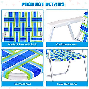 GYMAX Patio Folding Web Chair Set, 6 Pack Portable Lightweight Indoor/Outdoor Dining Chair for Patio, Garden, Bay, Yard, Lawn, Heavy Duty Chair Set (Blue & Green)