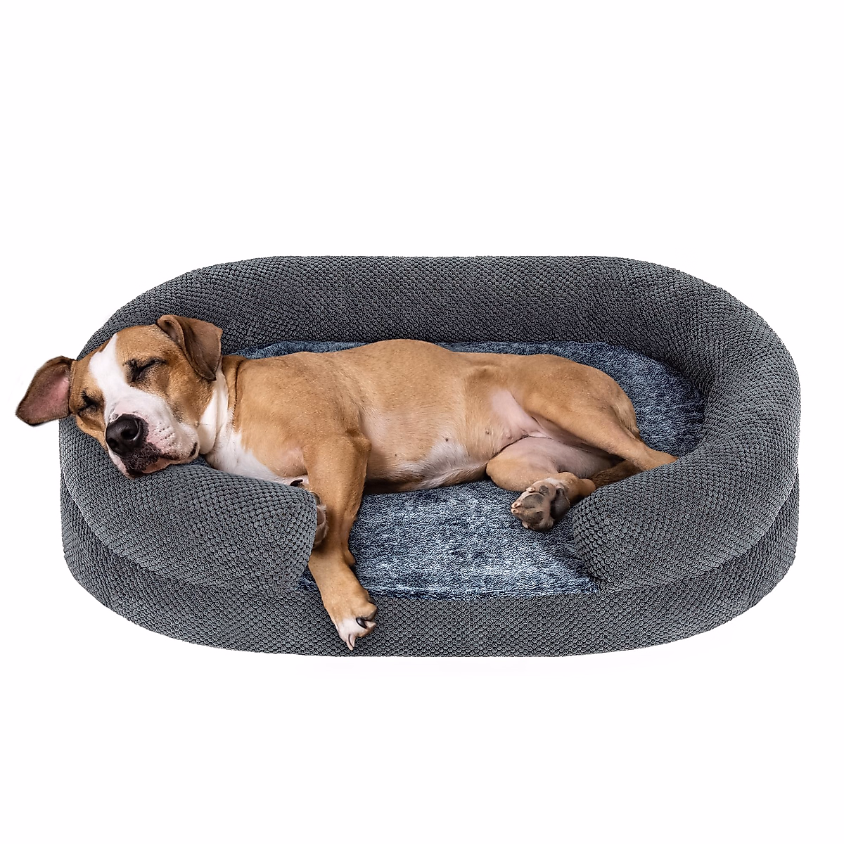 Miorun Dog Bed for Medium Dogs, Orthopedic Washable Oval Dog Couch Bed with Sides Soft Calming Sleeping Puppy Bed Durable Pet Cuddler with Anti-Slip Bottom, M