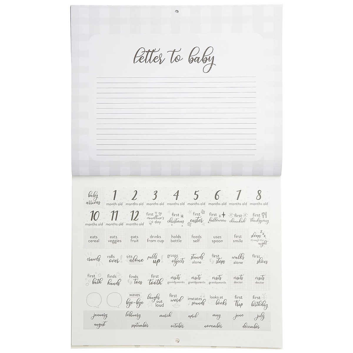 C.R. Gibson BA3-24591 Gender Neutral Welcome Baby's First Year Keepsake Calendar, 11" W x 18" H, Gray and Silver