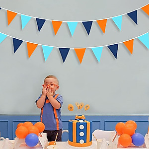 10M/32Ft Navy Blue Orange Pennant Banner Fabric Triangle Flag Cotton Bunting Garland for Outer Space Galaxy Birthday Anniversary Party Home Nursery Outdoor Garden Hanging Festivals Decoration (36Pcs)