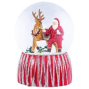 Musical Santa Deer and Cookies Rosy Red 7 inch Resin Holiday Windup Snow Globe