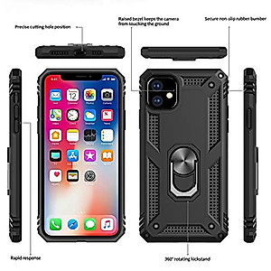 LeYi Black Phone Cases for iPhone 11, Compatible with iPhone 11 Phone Case with Screen Protector [2 Pack] for Men, Military-Grade Armor Magnetic Ring Kickstand for iPhone 11 6.1 inch, Graphite
