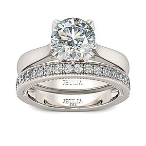 Jeulia 2.5 Carat Chocolate Rings Sterling Silver Dazzling Round Cut Solitaire for Women Purple Amethyst Bridal Round Cut Wedding Set Christmas Engagement Eternity Promise Jewelry with Gift Box (White, 4)