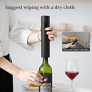 ELMWAY Electric Wine Opener Set, Electric Wine Bottle Opener with Storage Base/Wine Aerator Pourer/Foil Cutter/Wine Stopper (Black, Battery Operated, 4 x AA Batteries Not Included)