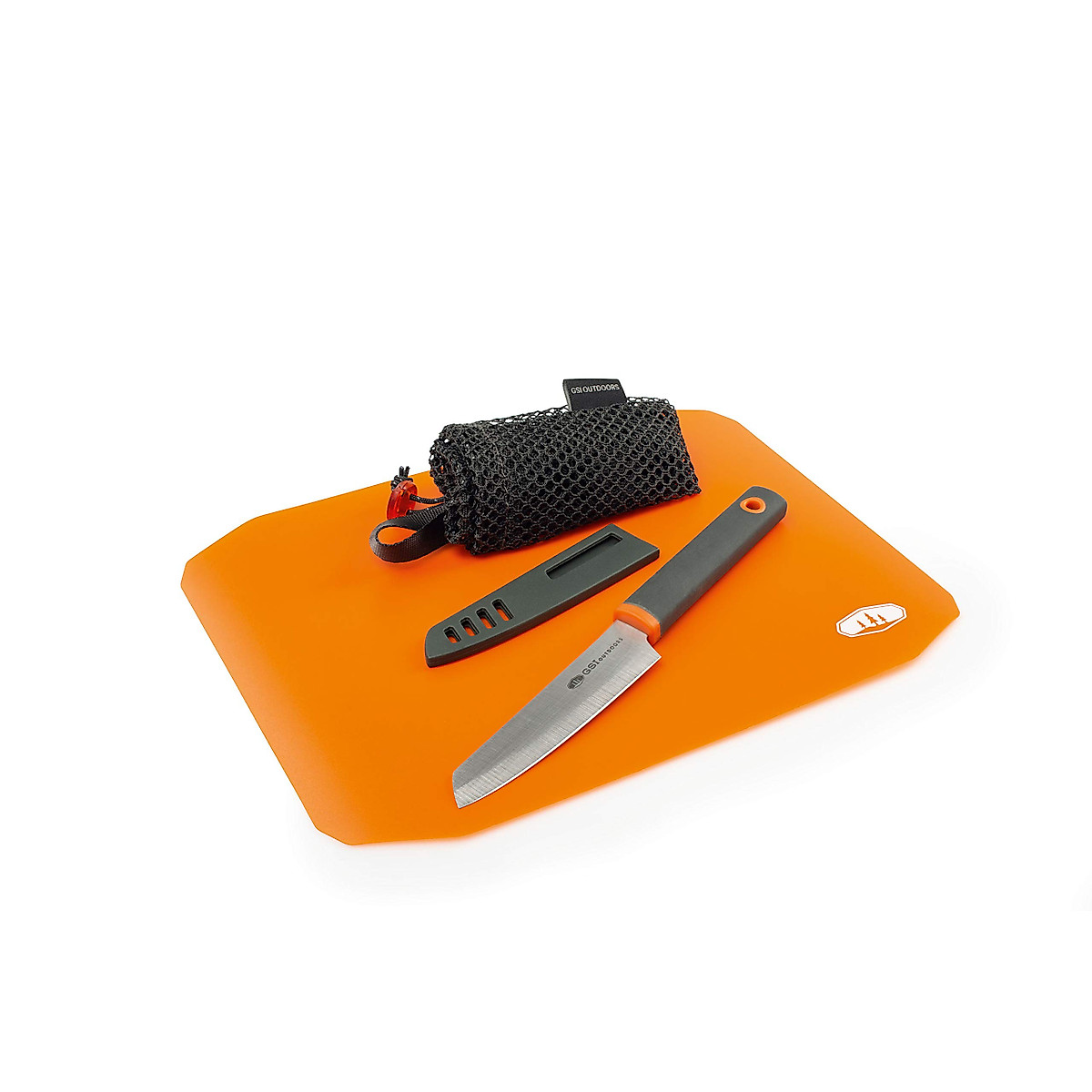 GSI Outdoors Knife & Cutting Board Set I Santoku Ultralightweight Prep Surface Board and Pairing Knife Travel Kit for Camping, Backpacking & Travel