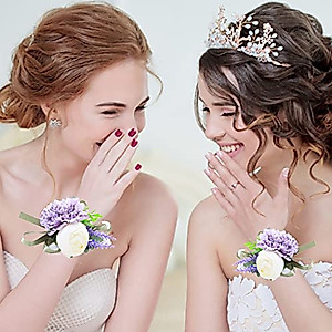 Campsis Set of 2 Wedding Bride Rose Flower Wrist Corsage White Handmade Leave Hand Flower Bride Bridal Bridesmaid Wristlet for Engagement Prom Party Beach Photography