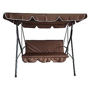 Outdoor Patio Swing Chair, 3-Seater Outdoor Adjustable Canopy Swing Glider, Weather Resistant Powder Coated Steel Frame, Suitable for Patio, Garden, Poolside, Balcony (Coffee)