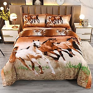 Wowelife Horse Bedding Sets for Boys and Girls Queen, Premium Horse Duvet Cover Set, Comfortable and Soft for Kids and Adults(Queen-4 Pieces)