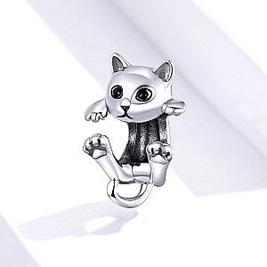 WOSTU 925 Sterling Silver Cat Kitty Charms For Bracelets For Women Fit Bracelets