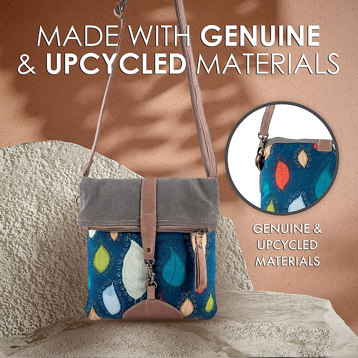 SIXTEASE Crossbody Bag for Women Vintage Style Genuine Leather, Upcycled Canvas, Rug, or Hair On - Cross Body Womens Bags with Inside Zipper Pockets - Amenable