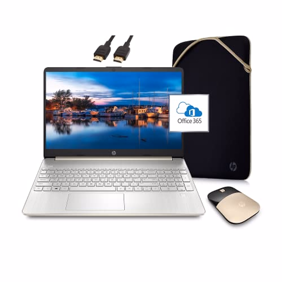2022 Newest HP Laptop with Microsoft Office Included 1-Year, 15.6" HD Screen, AMD Athlon 3050U 16GB RAM 1TB SSD HDMI Port Webcam Gold White Windows 11 | College Student Bundle, ROKC HDMI Cable
